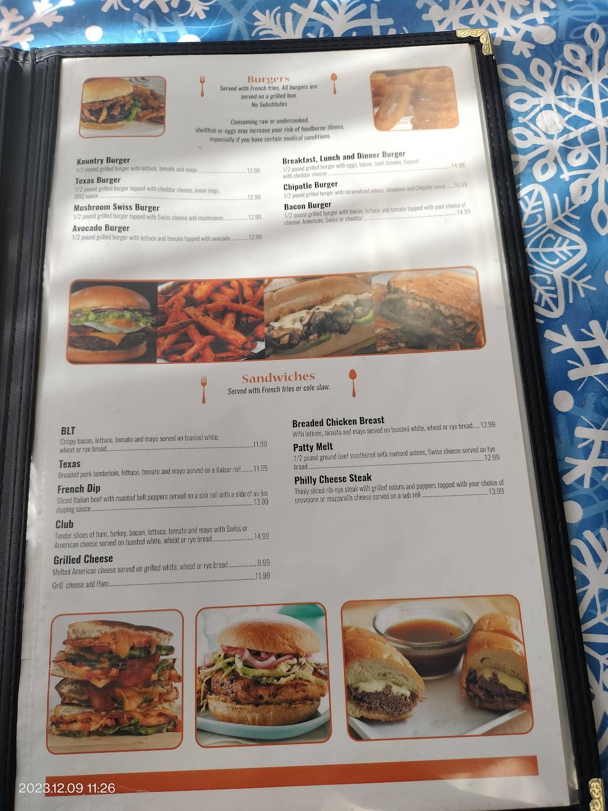 Menu at Barbara's Family Restaurant, Ruskin