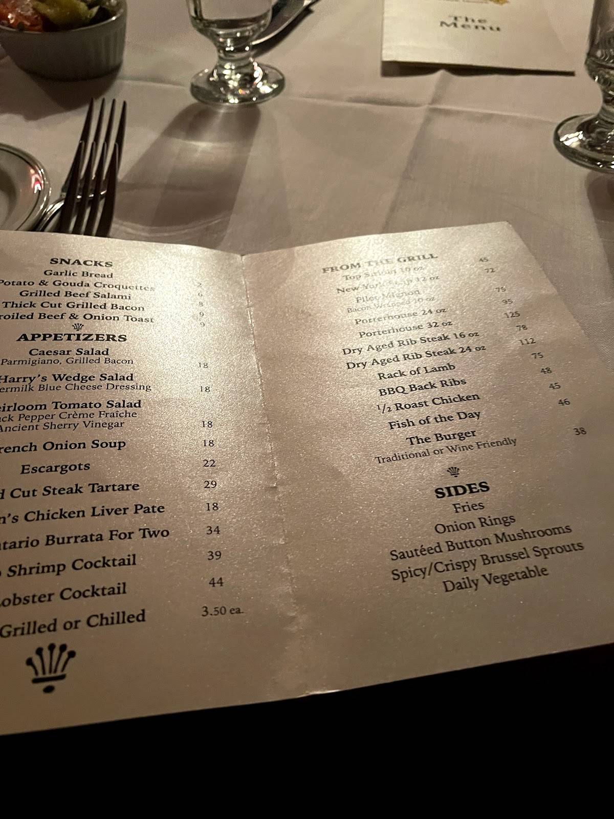 Menu at Barberian's Steak House, Toronto, 7 Elm St