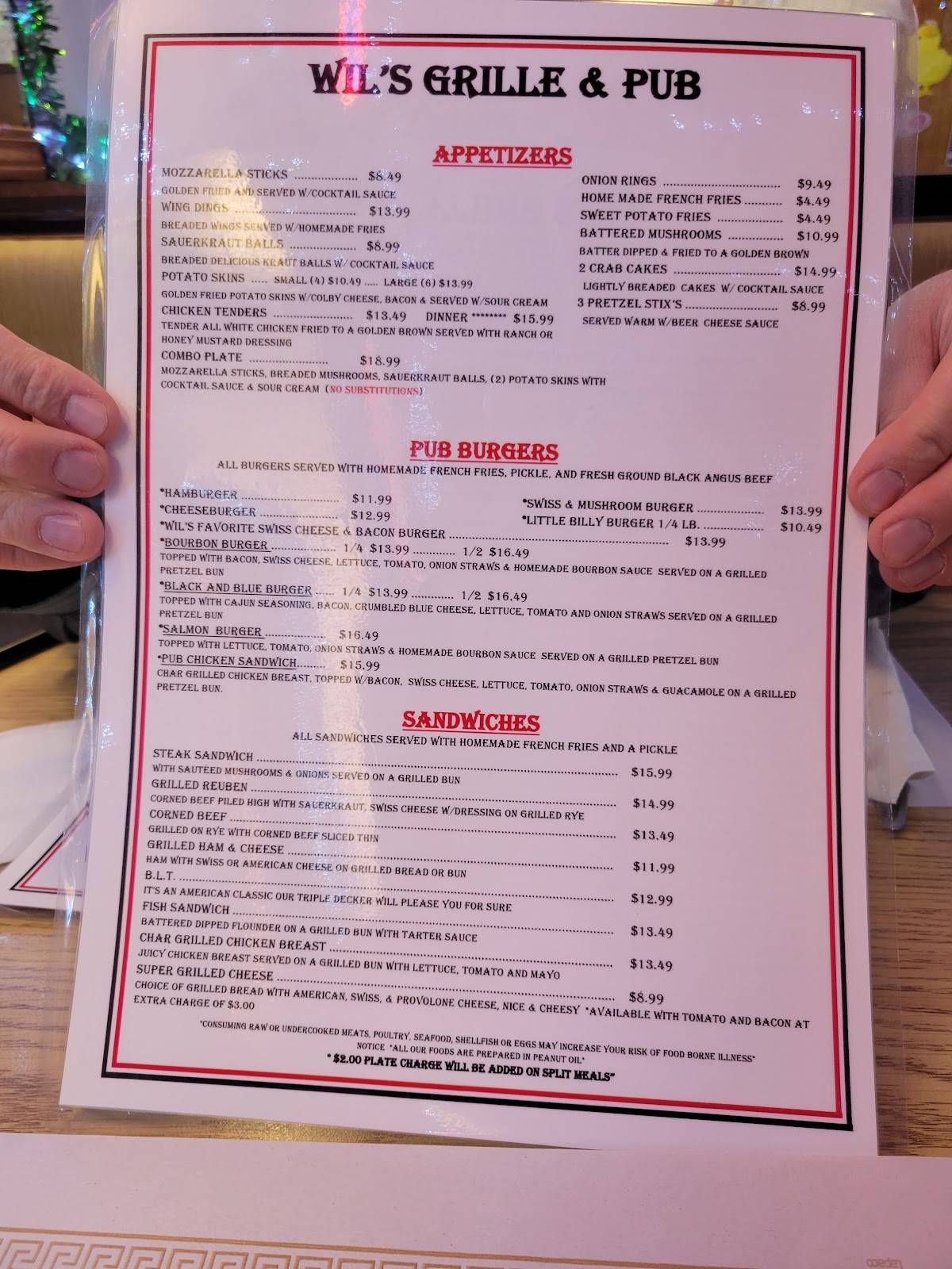 Menu at Wil's Grille & Pub, Barberton