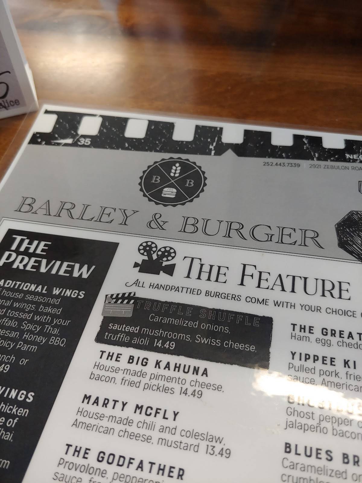 Menu at Barley and Burger, Rocky Mount
