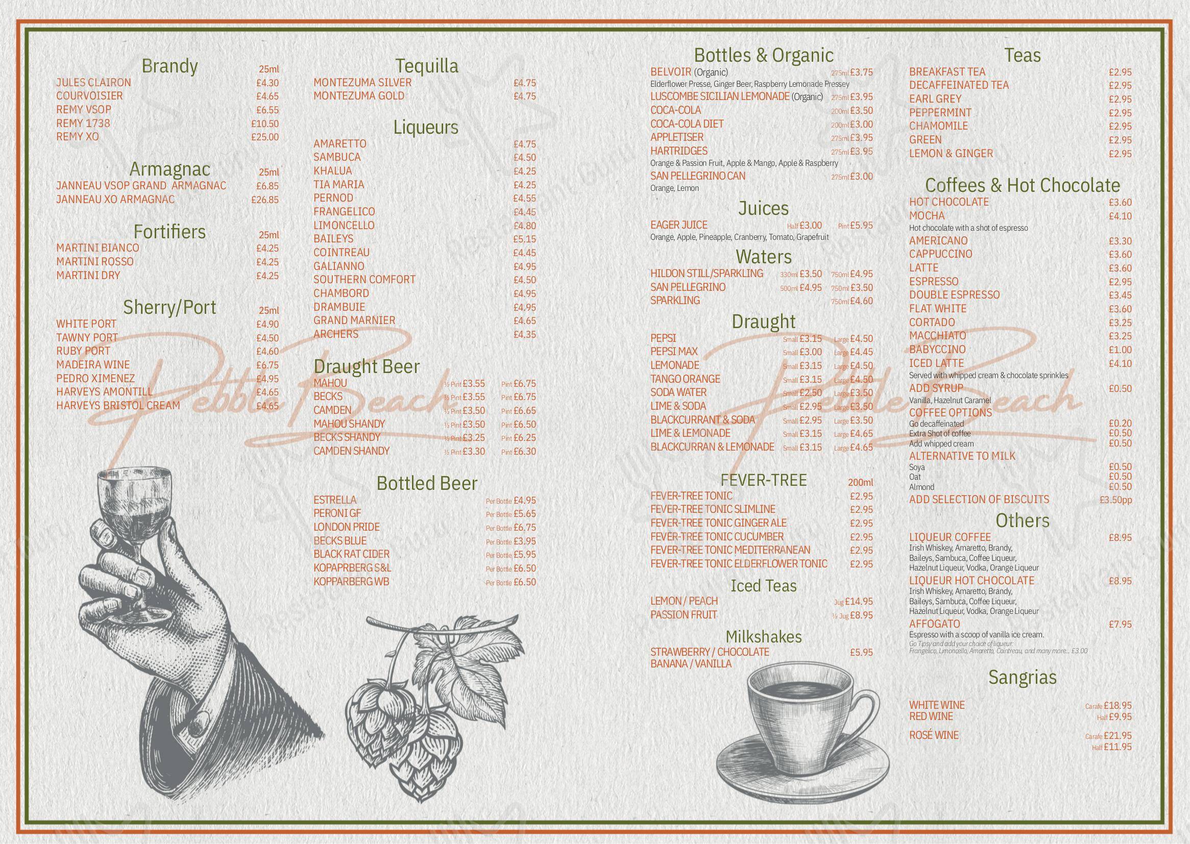 Menu at Pebble Beach Restaurant, Barton on Sea