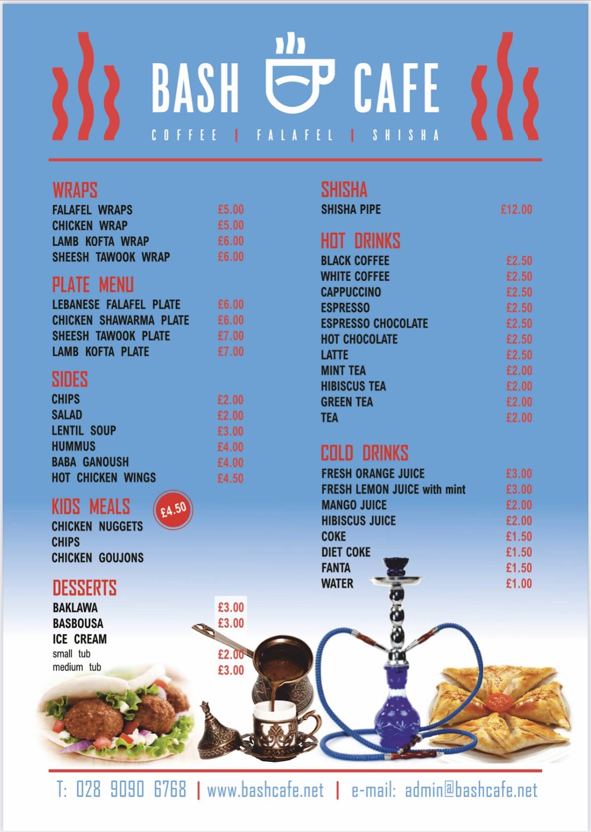 Menu at Bash Café cafe, Belfast