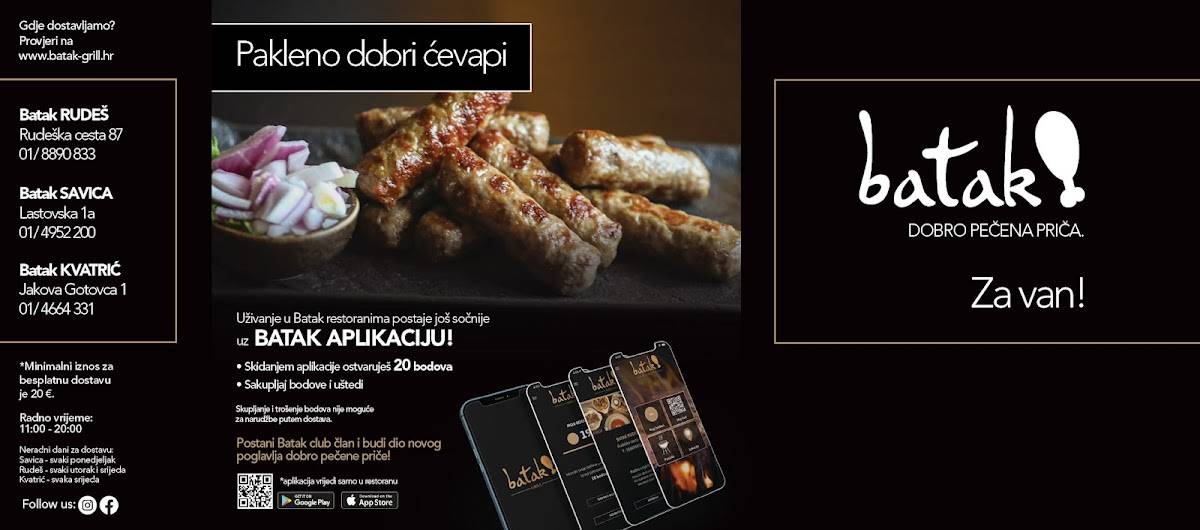 Menu da Batak Kvatrić ristorante, Zagabria, Ul. Jakova Gotovca 1
