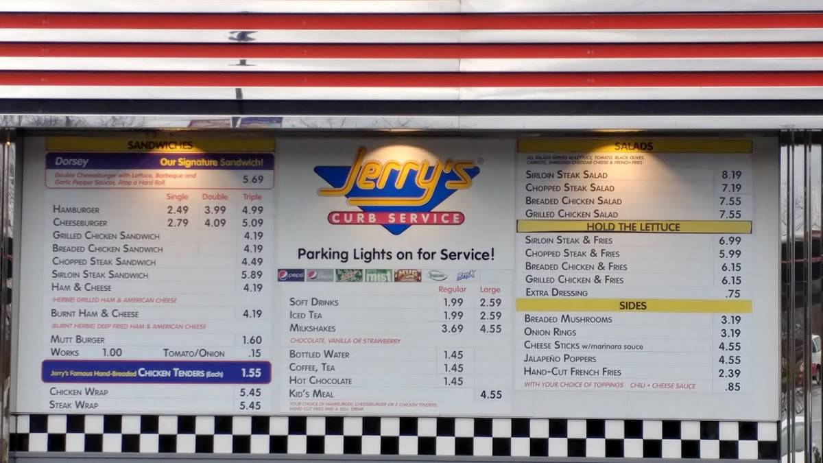 Menu at Jerry's Curb Service fast food, Beaver
