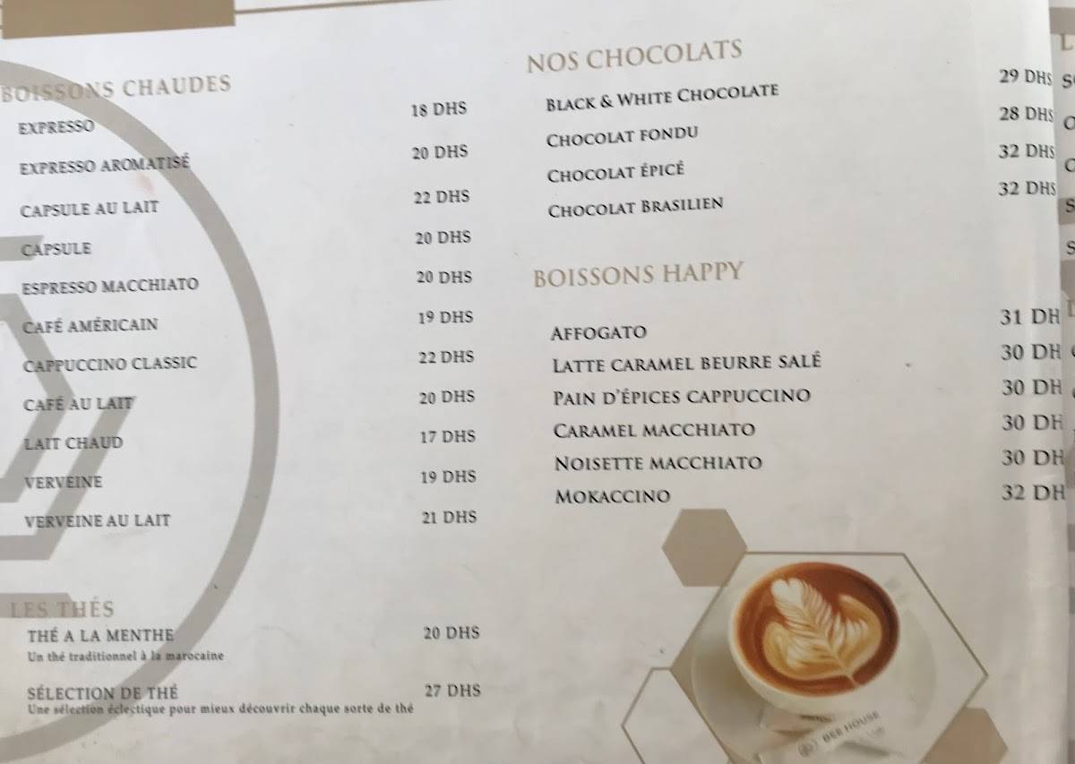 Menu at Bee house restaurant, Casablanca, 692 Bd El Qods