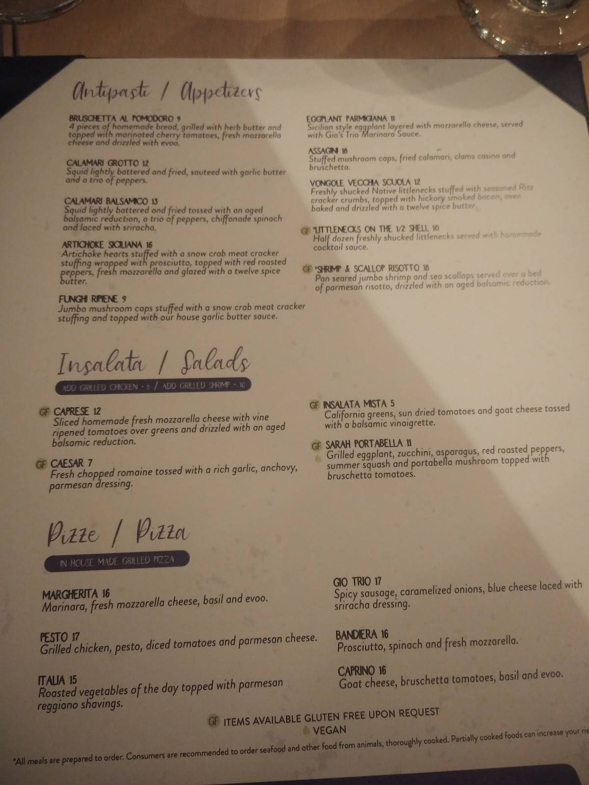 Menu at Bella Restaurant, Burrillville