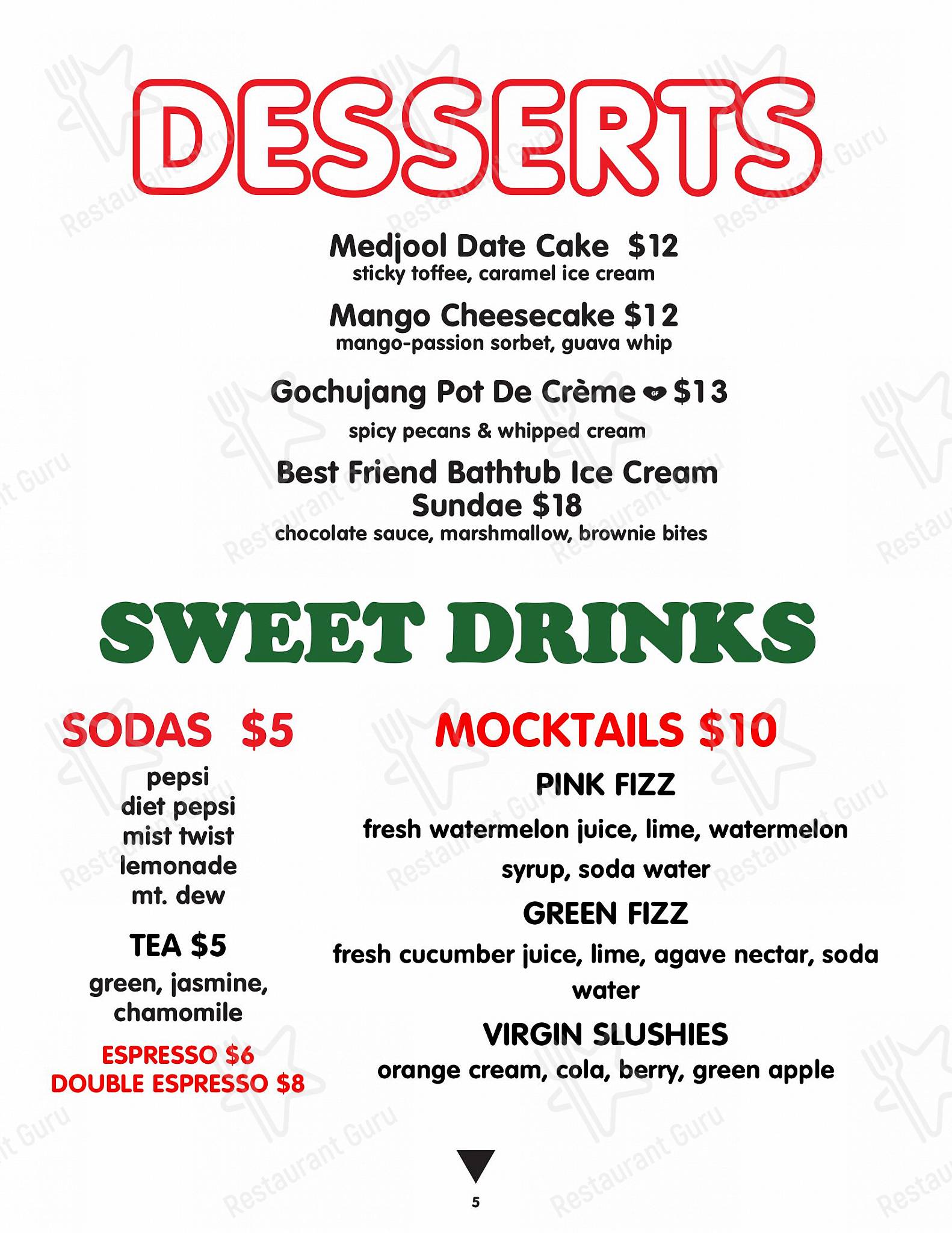 Menu at Best Friend restaurant, Las Vegas