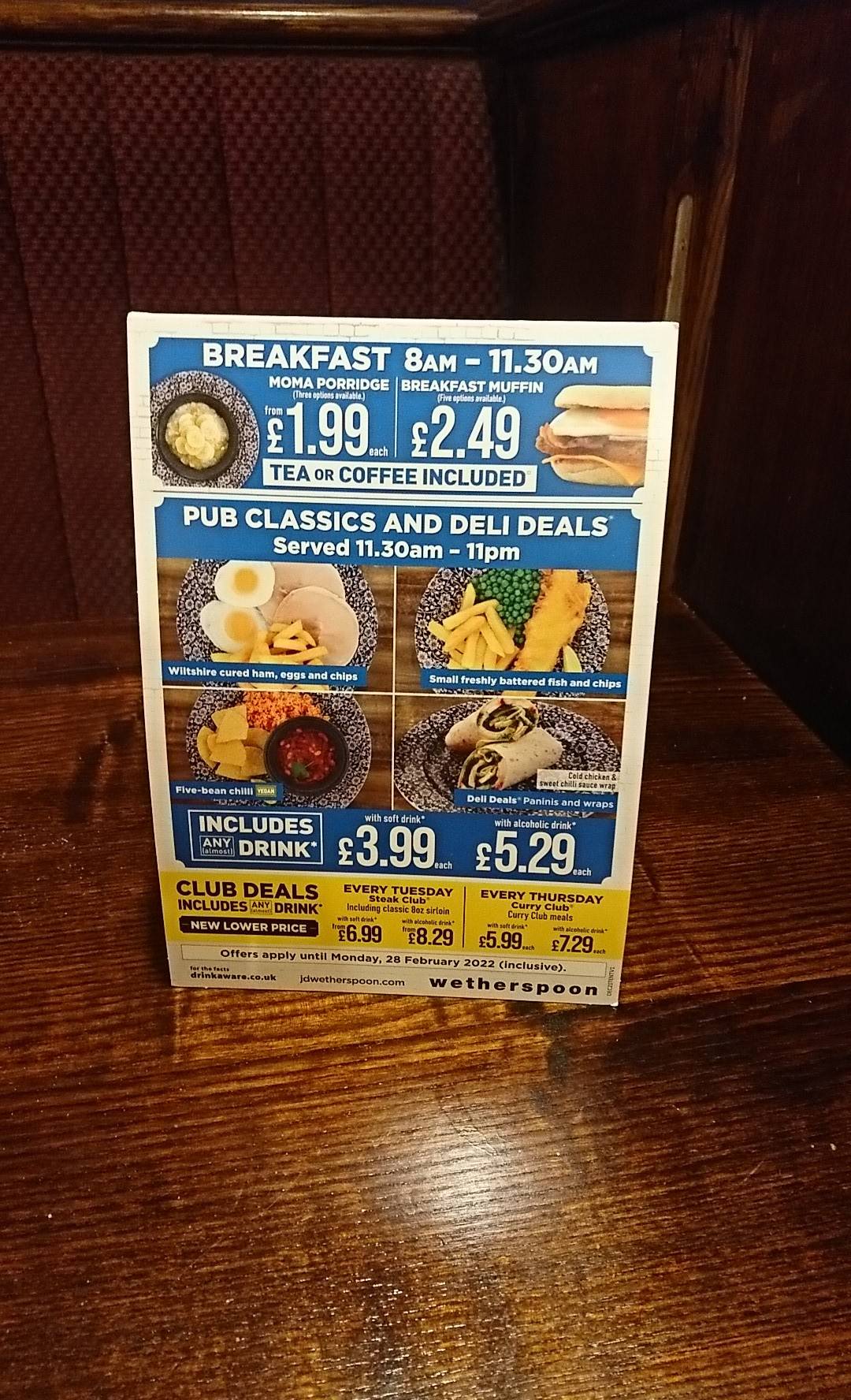 Menu at The Furze Wren - JD Wetherspoon pub & bar, Bexleyheath