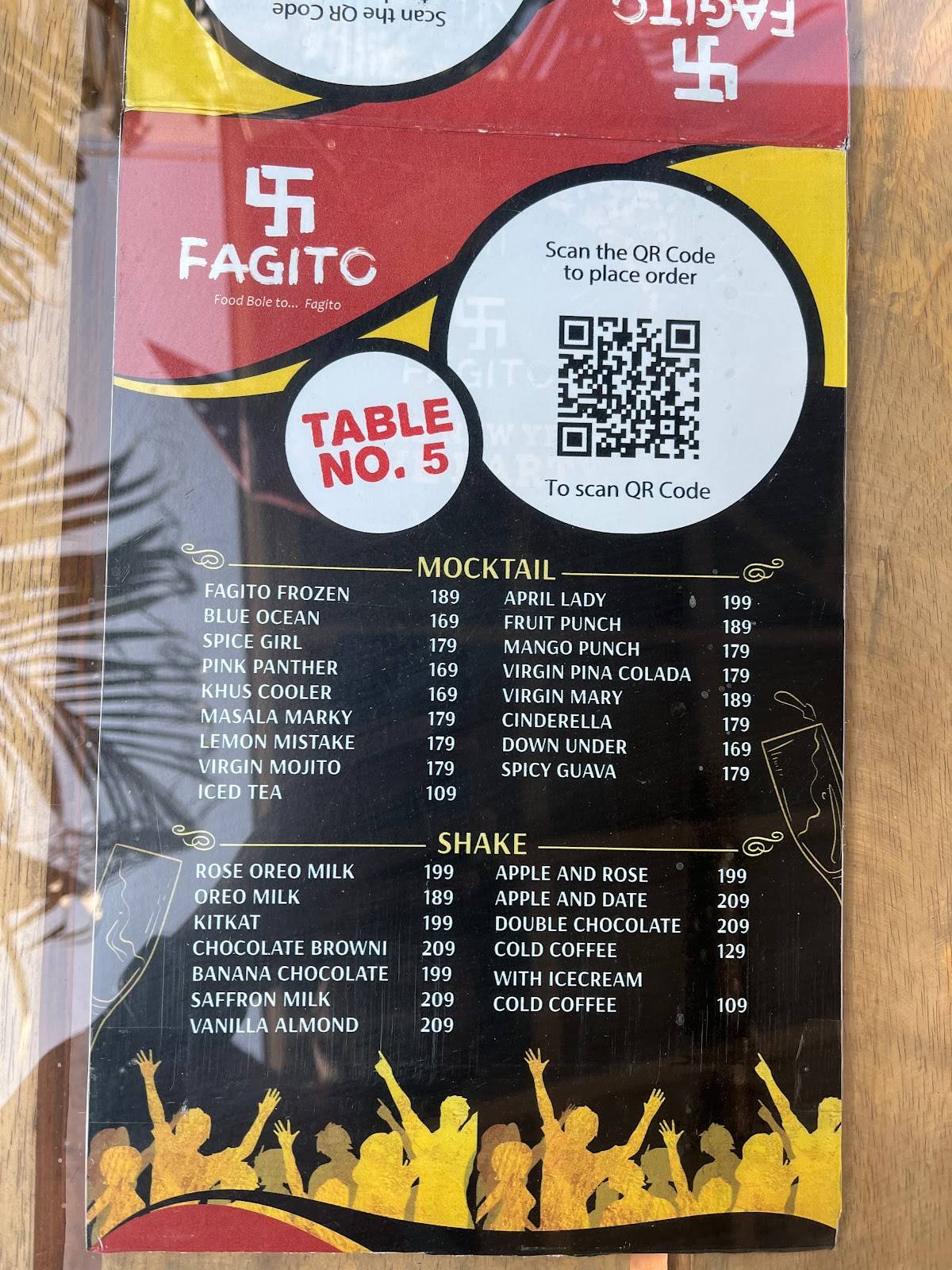 Menu at FAGITO, Bhopal
