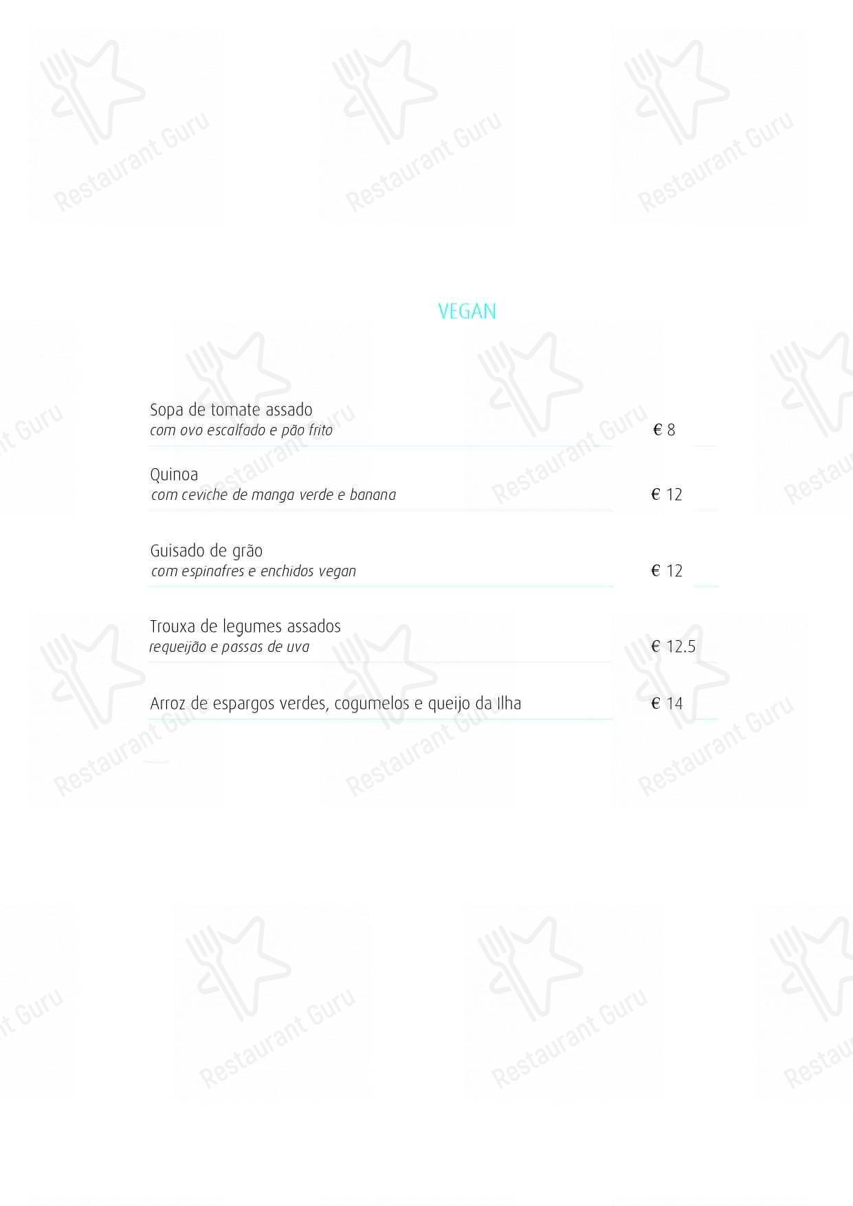 Menu at Bica do Sapato restaurant, Lisbon
