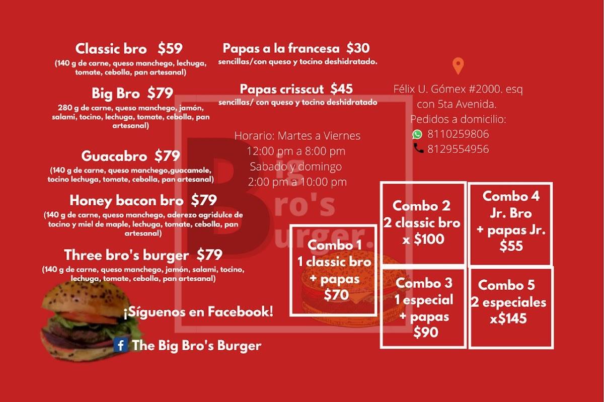 Menu at Big Bro's Burger restaurant, San Nicolás de los Garza