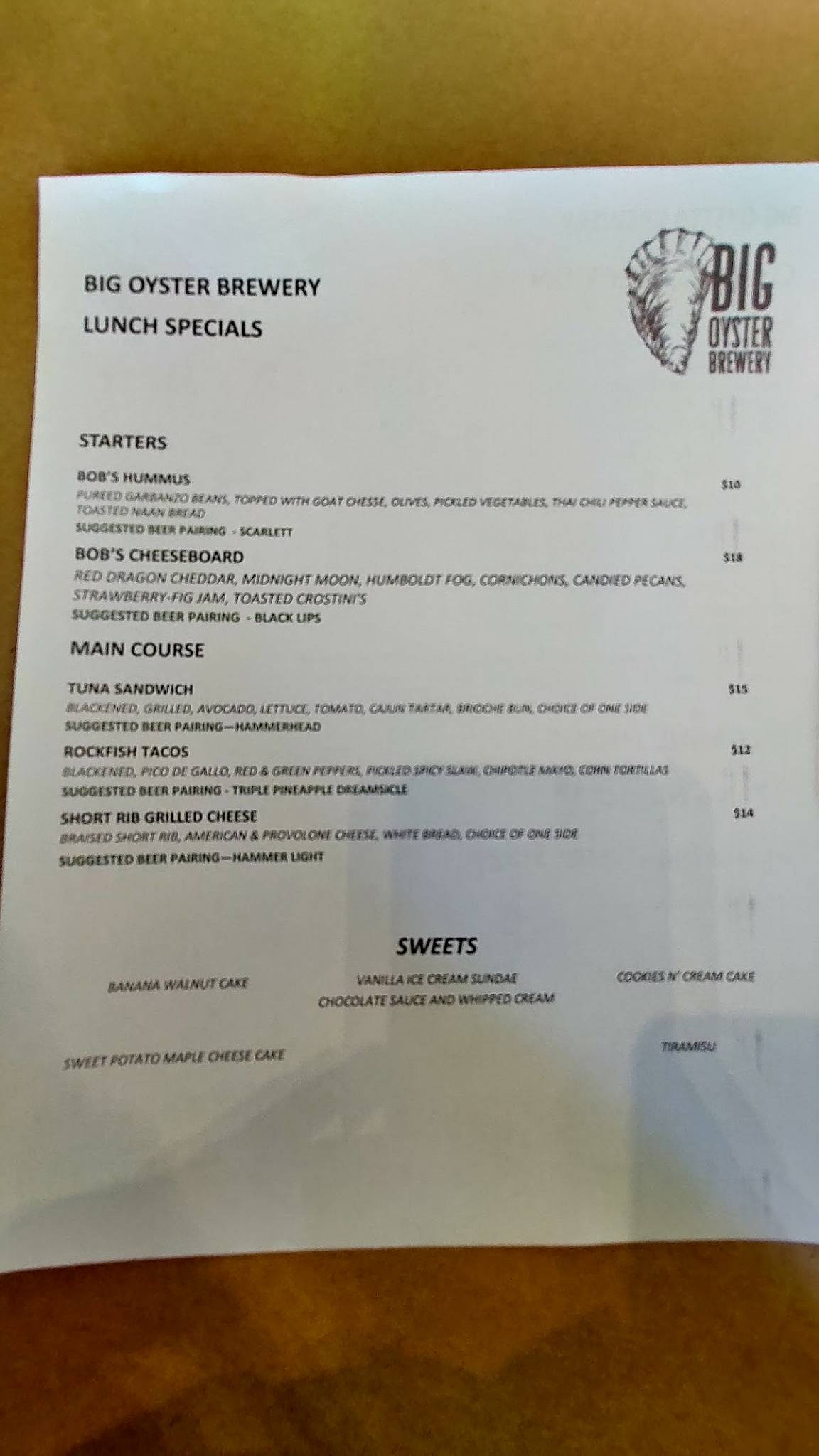 Menu at Big Oyster Brewery pub & bar, Lewes