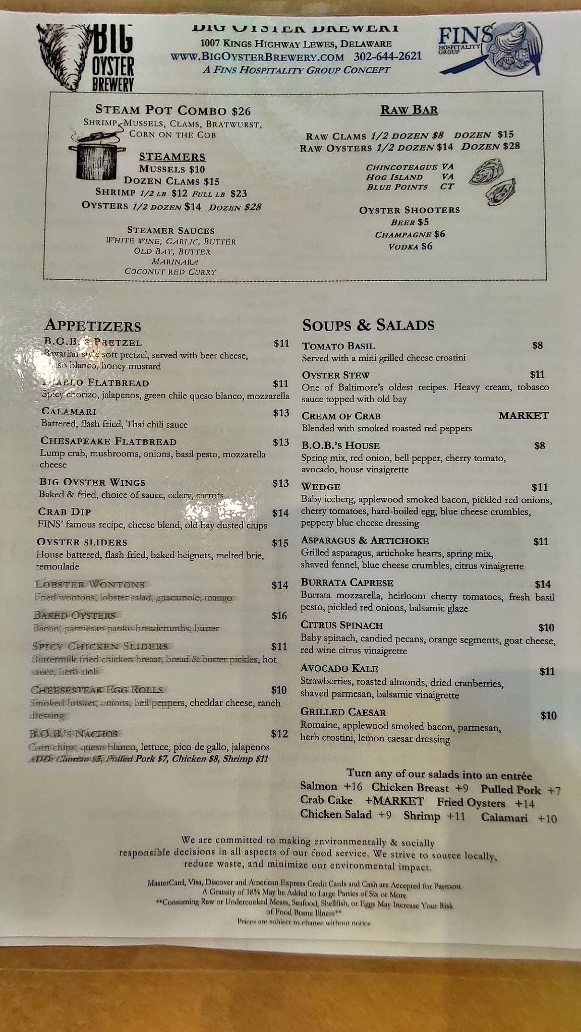 Menu at Big Oyster Brewery pub & bar, Lewes