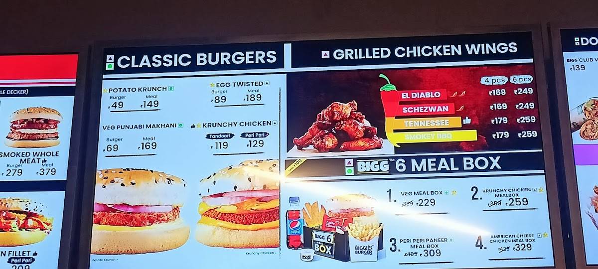 Menu at Biggies Burger: Nexus Vijaya Mall, Chennai