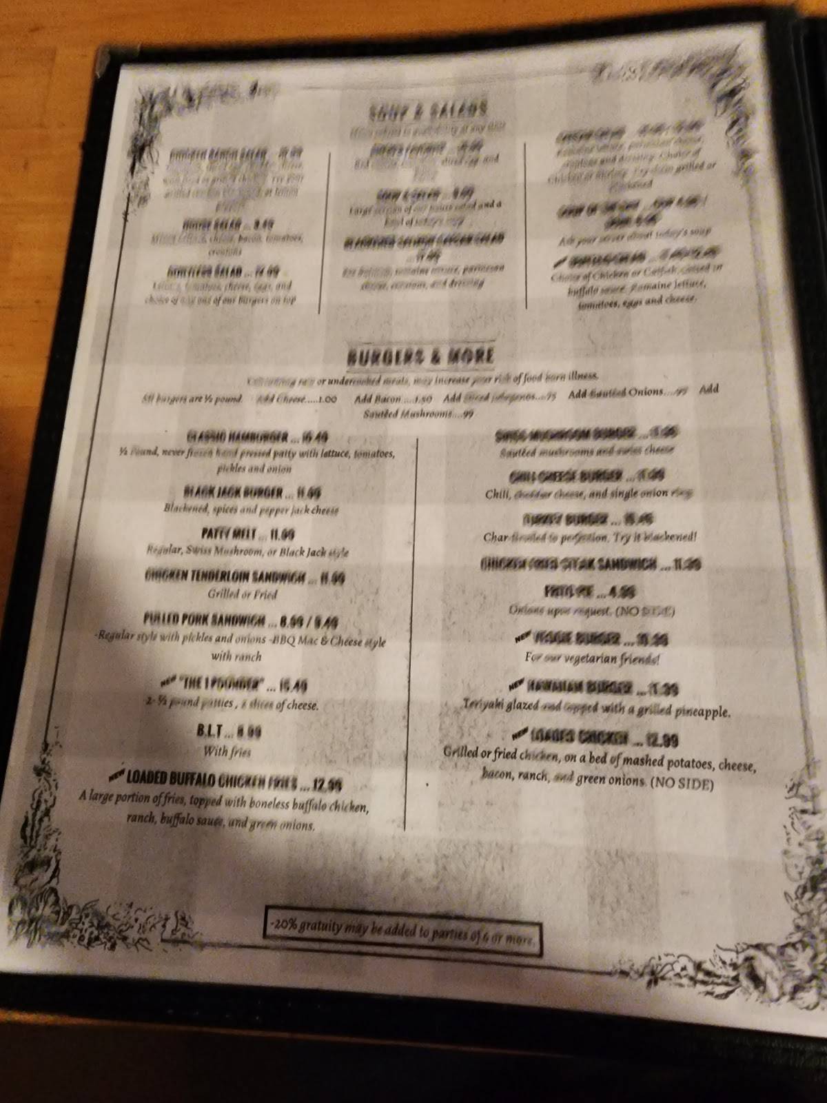 Menu at Blake's Cafe, McQueeney