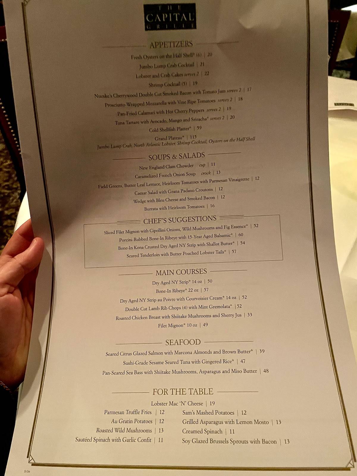 Menu at The Capital Grille pub & bar, Boca Raton