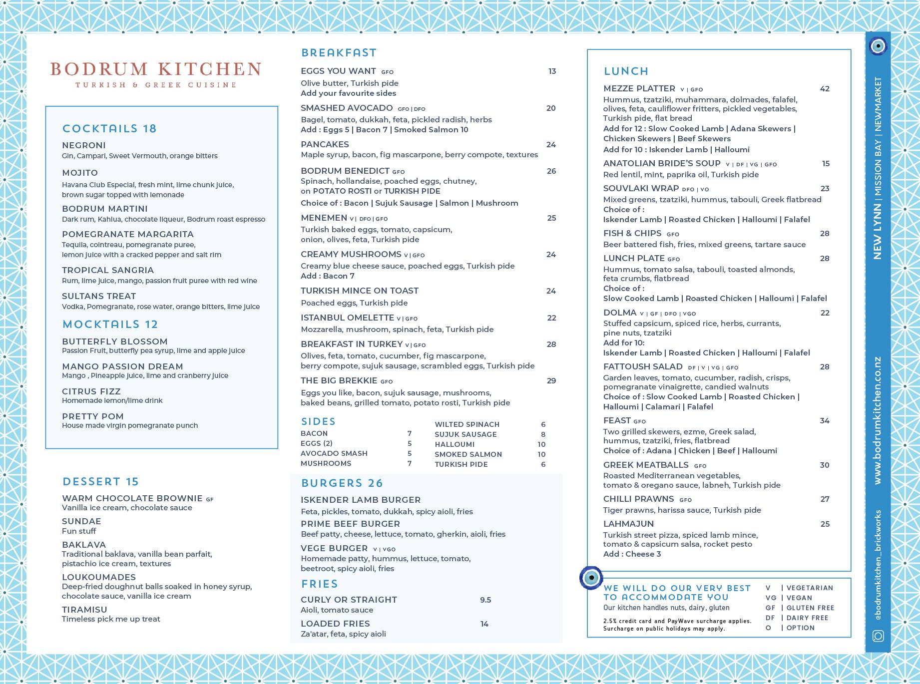 Menu at Bodrum Kitchen - Brickworks restaurant, Auckland, t111/3058 ...