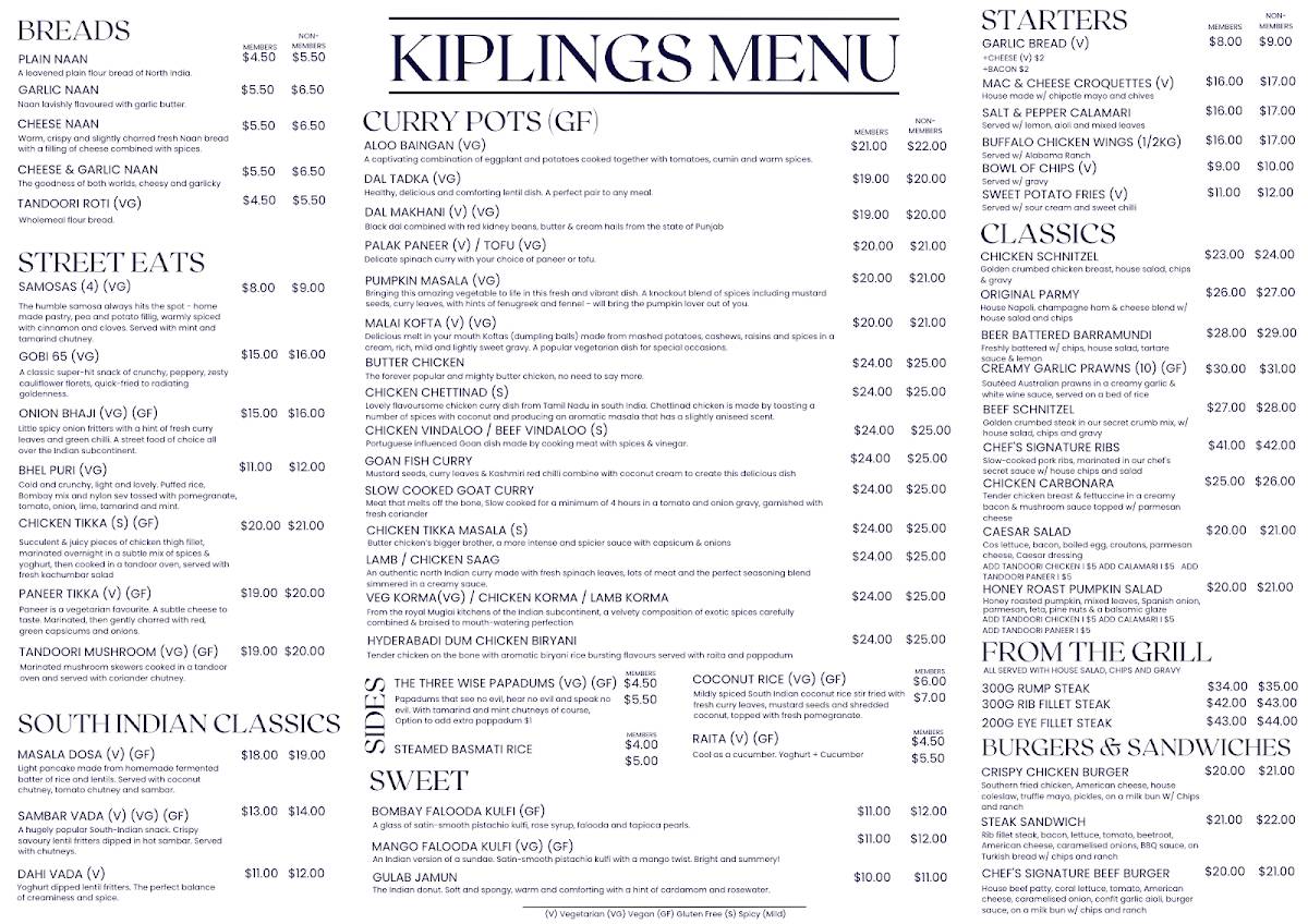 Menu at Bombay Bicycle Club, Ovingham, 29 Torrens Rd