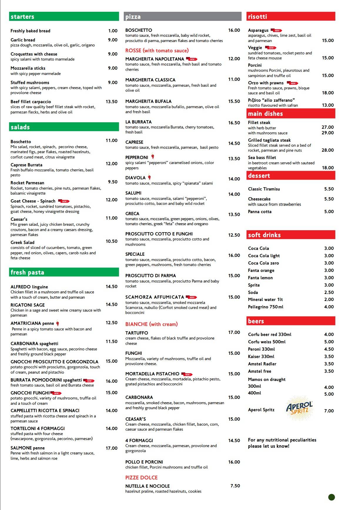 Menu at Boschetto, Corfu, Palaiokastritsas 31