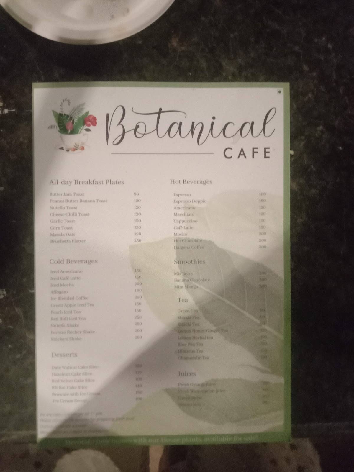 Menu at Botanical cafe, Udaipur