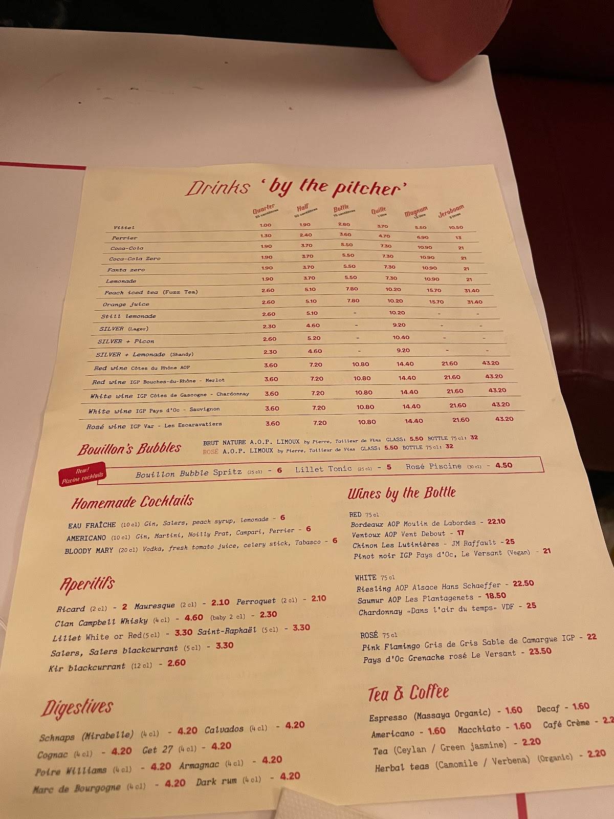 Menu au Bouillon République, Paris