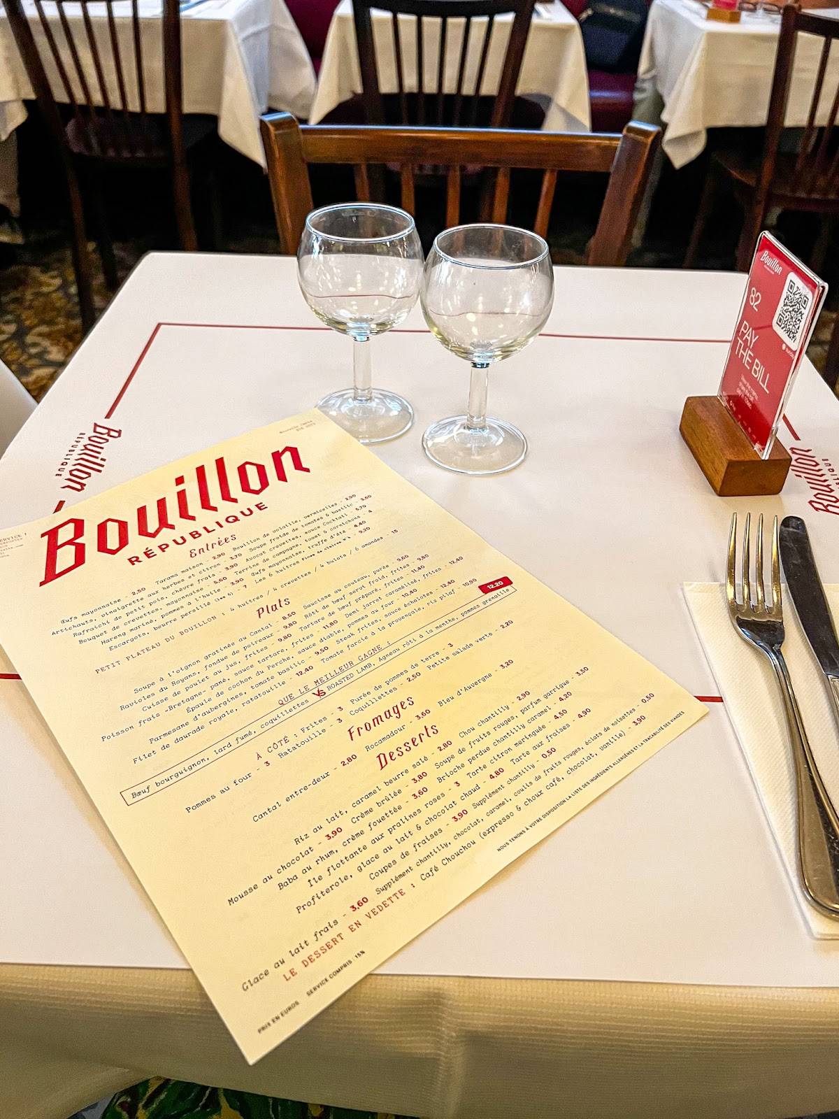 Menu au Bouillon République, Paris
