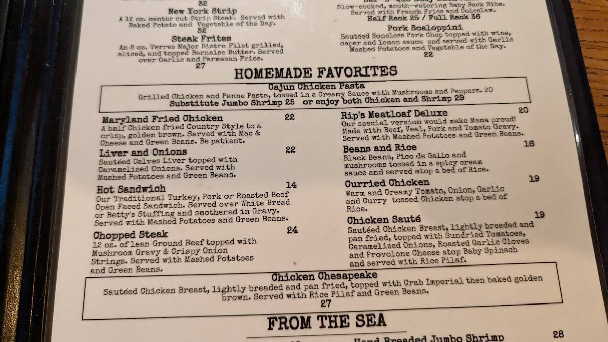 Menu at Rips Country Inn pub & bar, Bowie