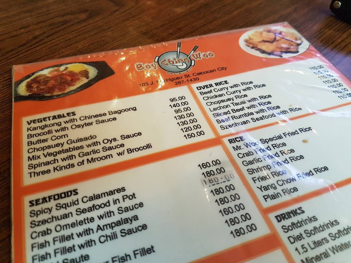 Menu at Boy Ching Woo Restaurant, Caloocan, BCW Building
