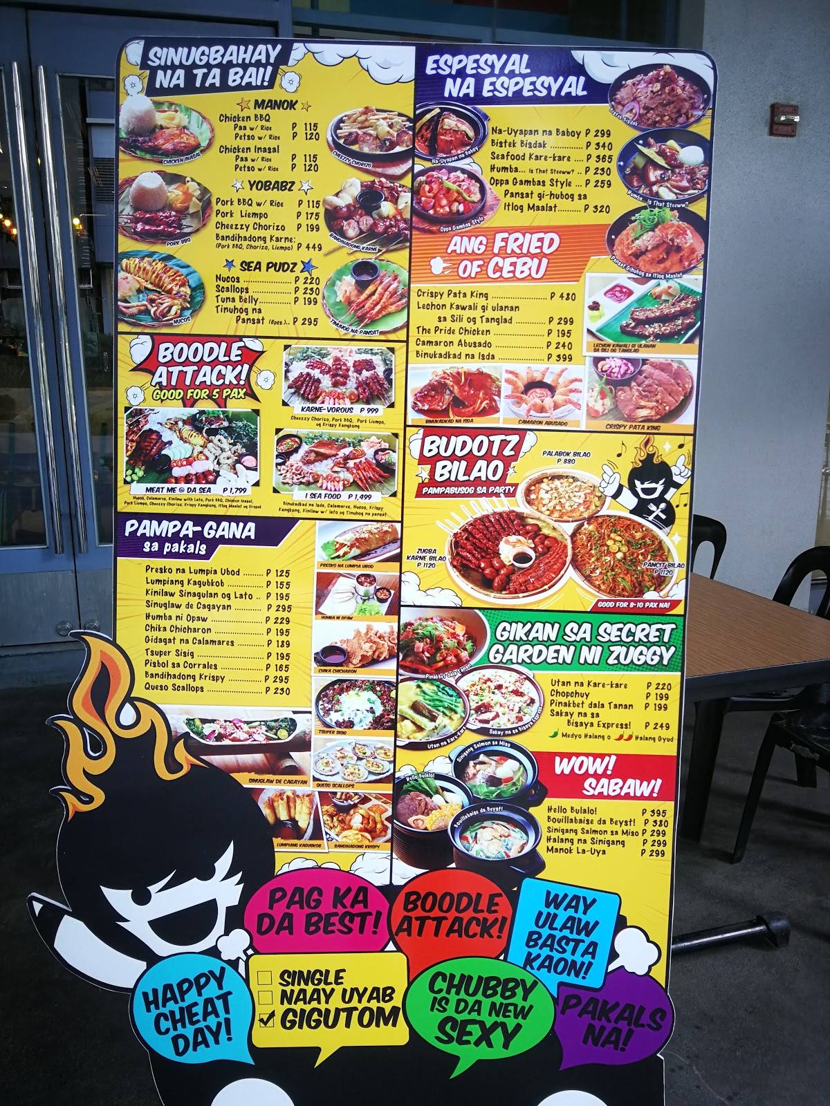 Menu at Boy Zugba restaurant, Cebu City, Central Bloc