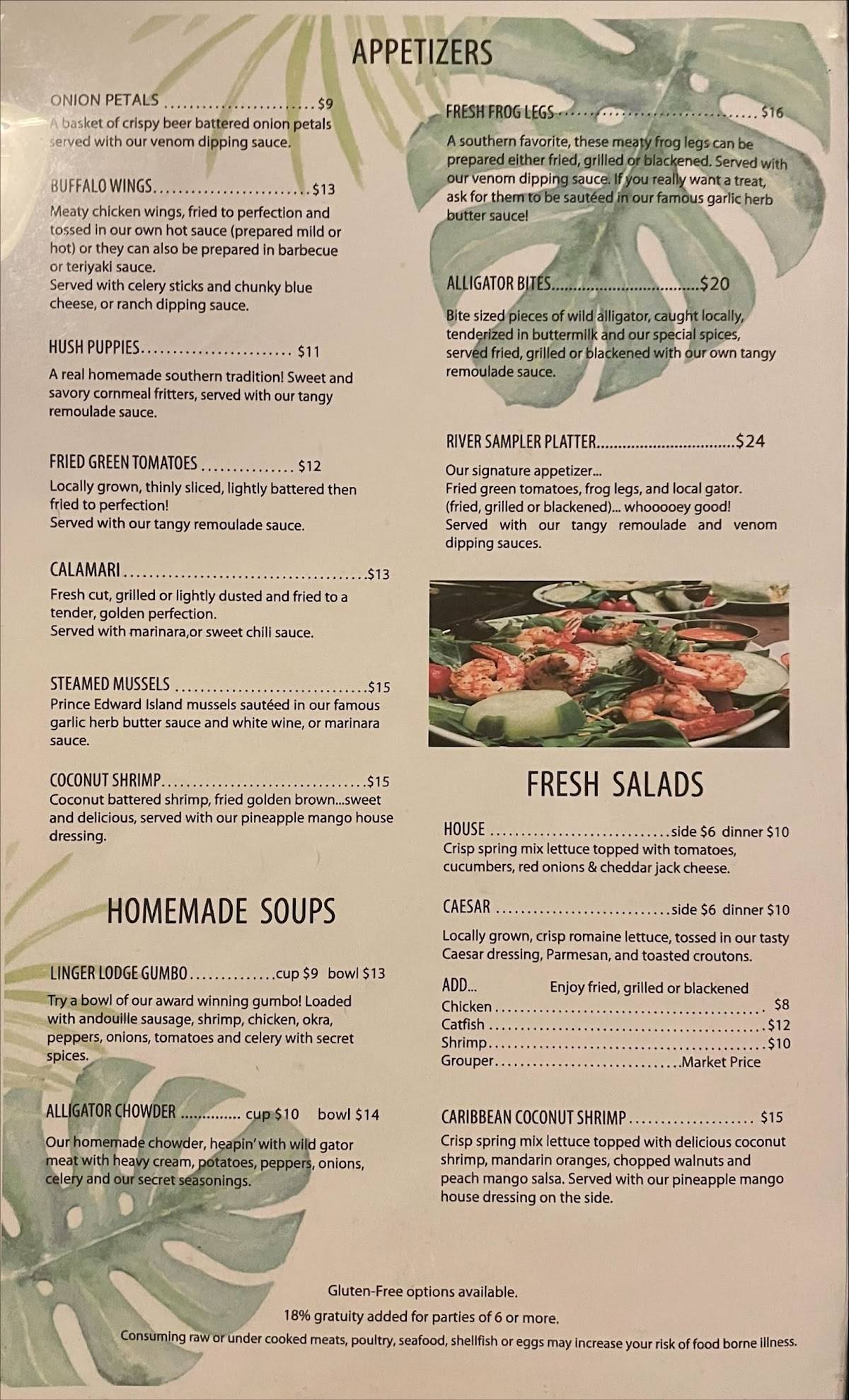 Menu at Linger Lodge Restaurant, Bradenton