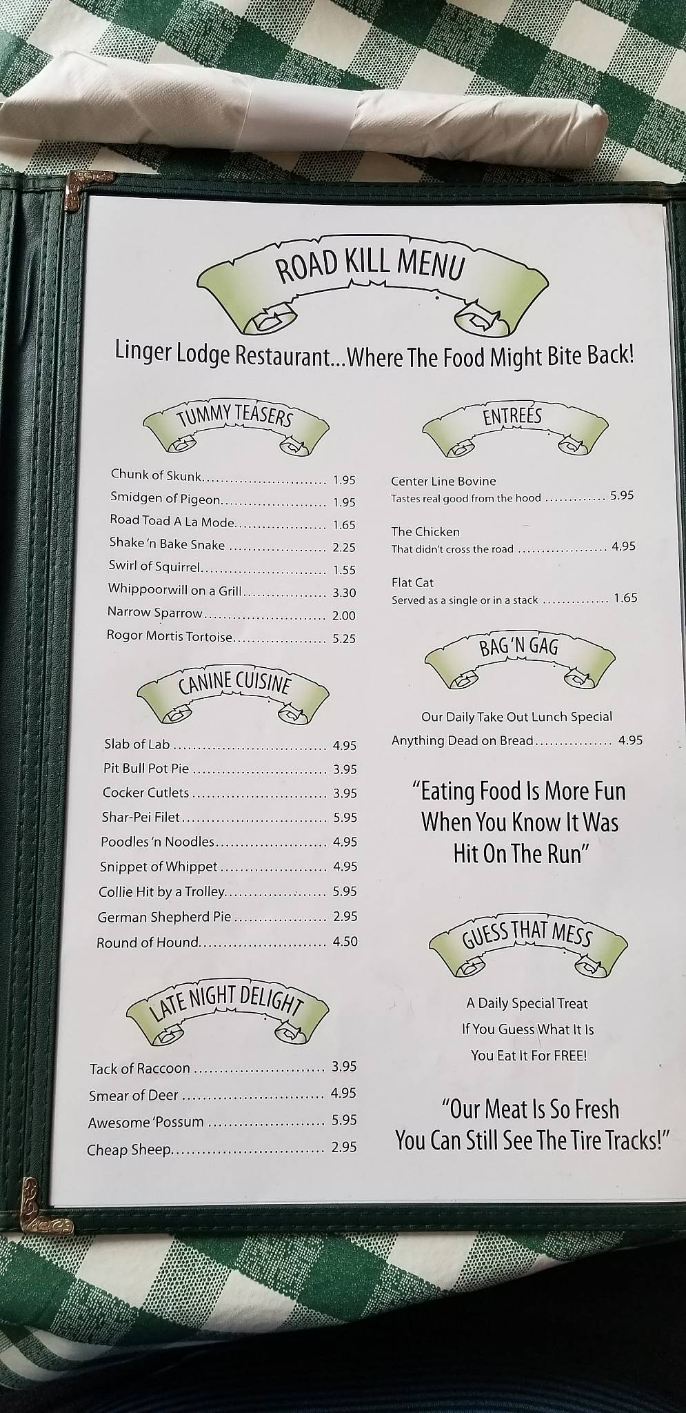 Menu at Linger Lodge Restaurant, Bradenton