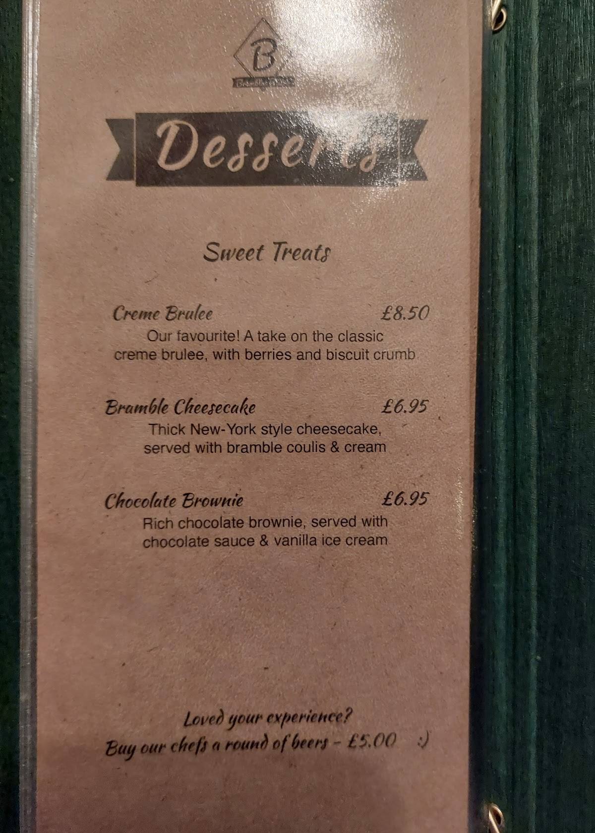 Menu at Brambles Bistro restaurant, Robin Hood's Bay