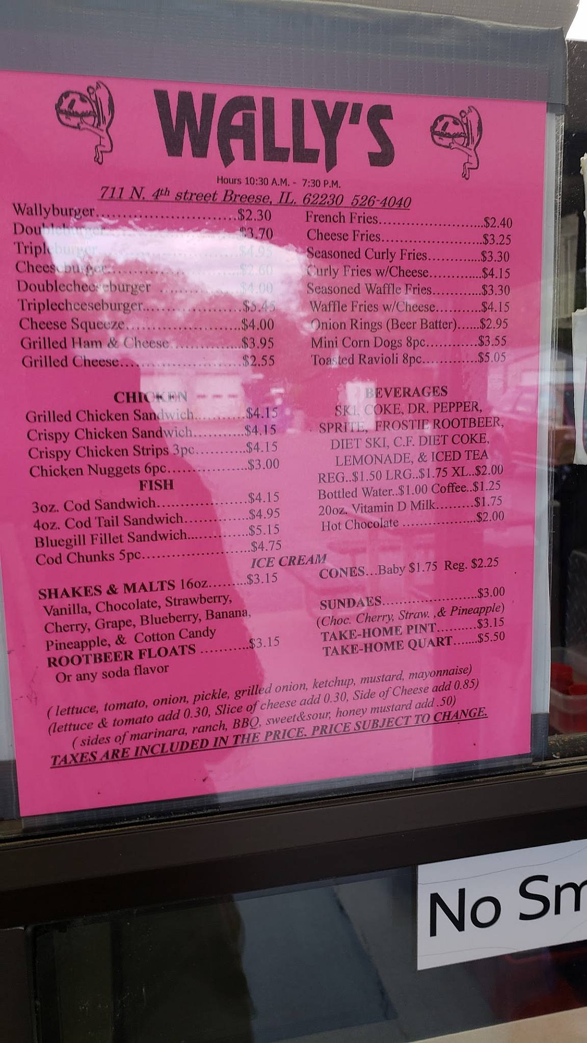 Menu at Wally's Drive-In fast food, Breese