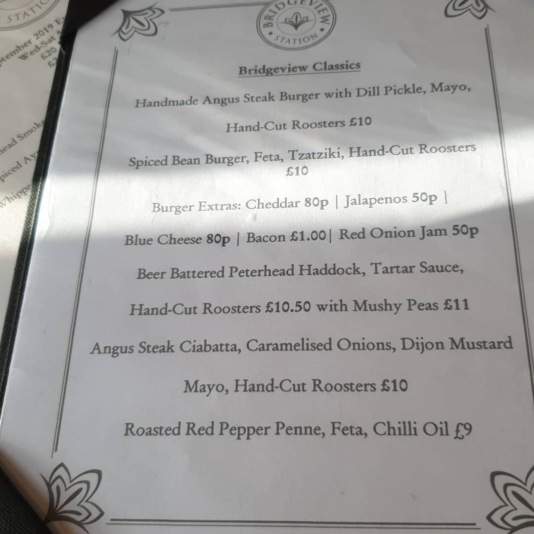 Menu at Bridgeview Station Restaurant, Dundee