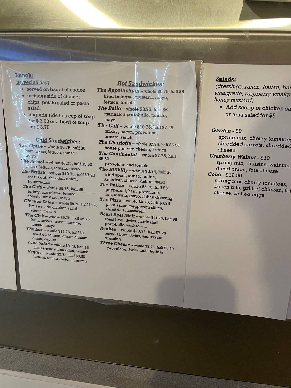 Menu at Bristol Bagel & Bakery, Bristol