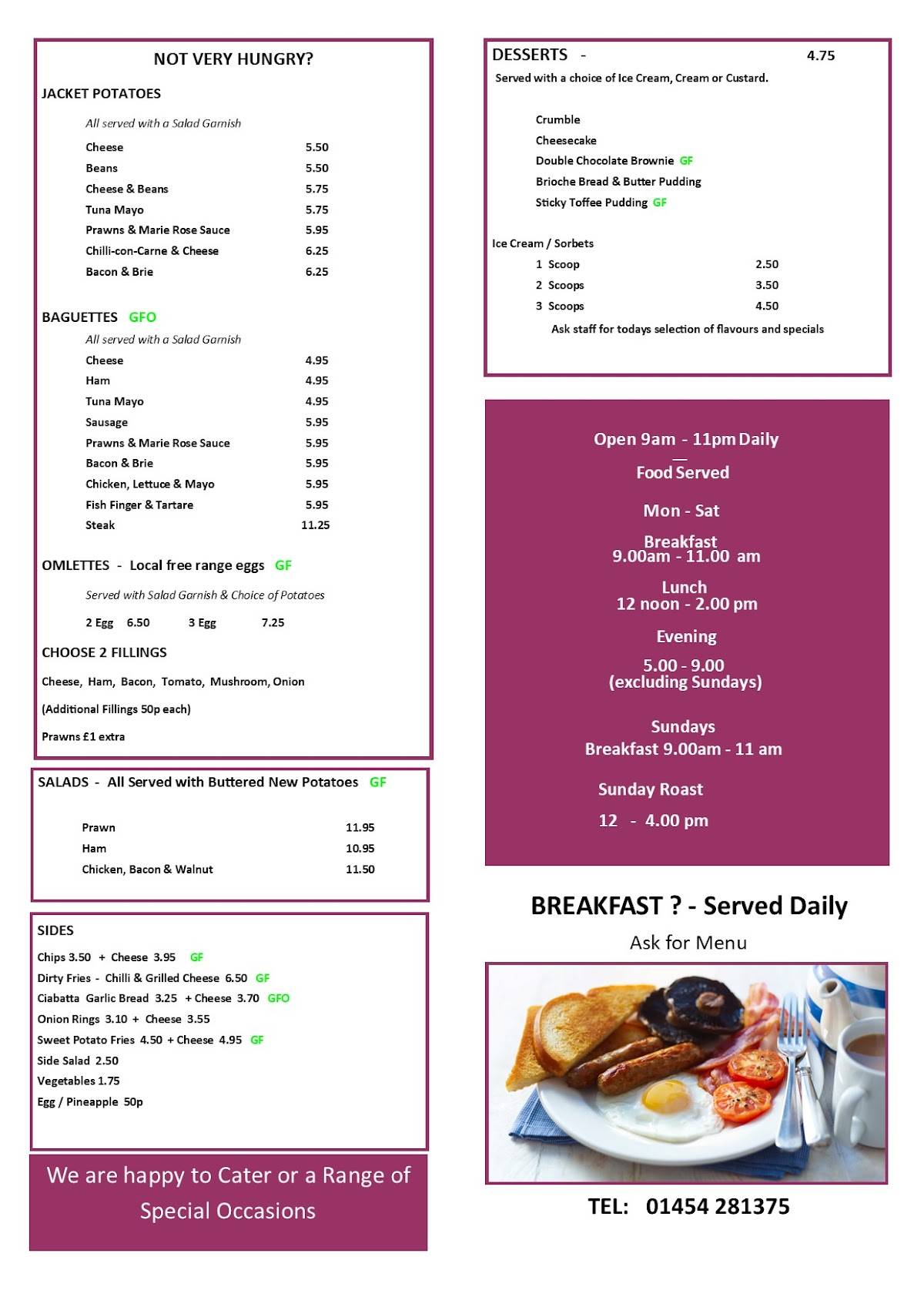 Menu at The Anchor Inn pub & bar, Bristol