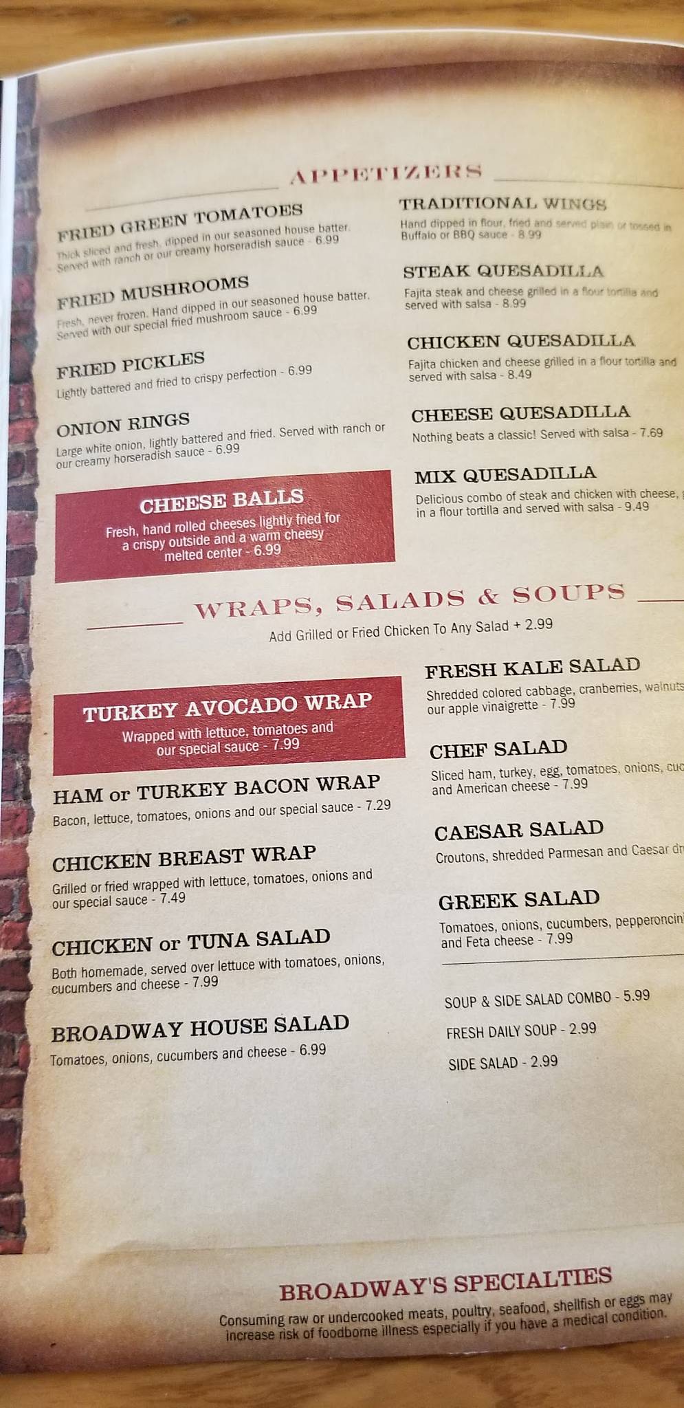 Menu at Broadway Diner restaurant, Bartow