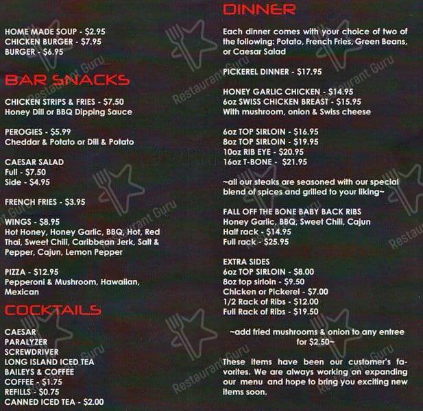 Menu at The Bronze Boot Tavern pub & bar, East Selkirk