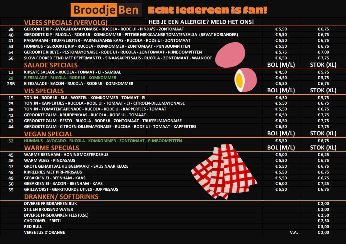 Speisekarte von Broodje Ben Leiden, Leiden