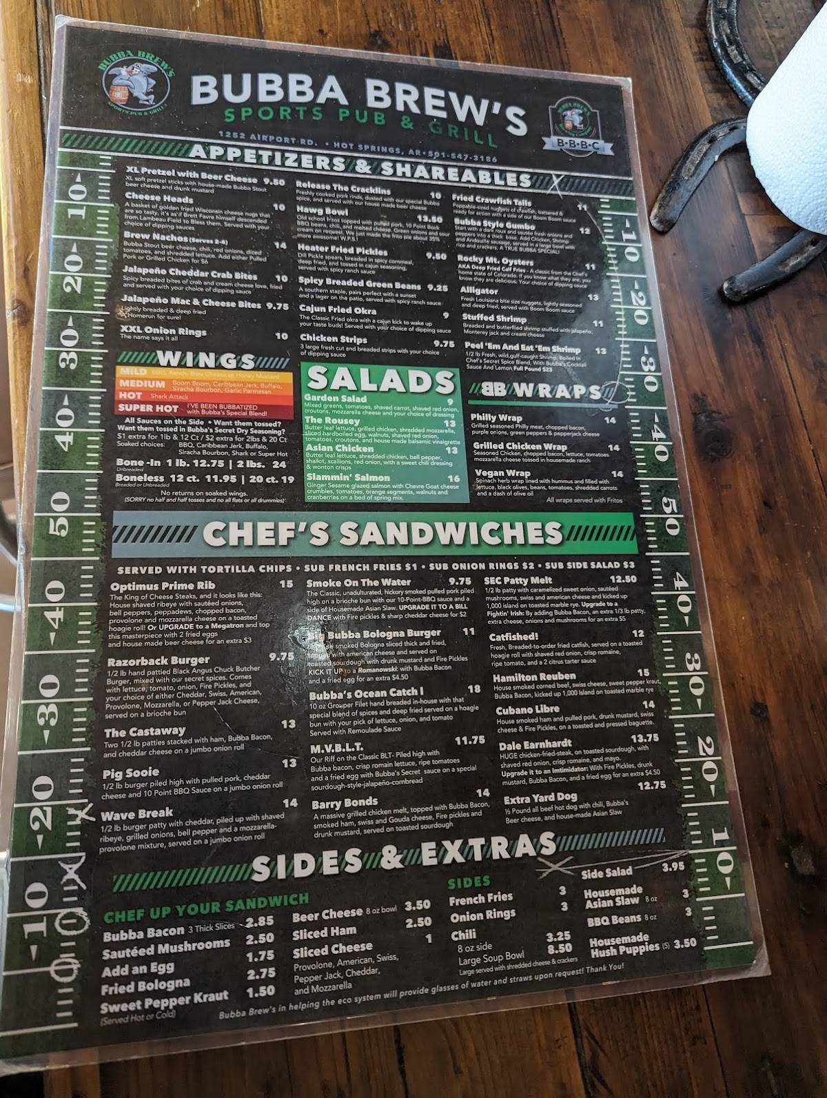 Menu at Bubba Brews - On Lake Hamilton pub & bar, Hot Springs