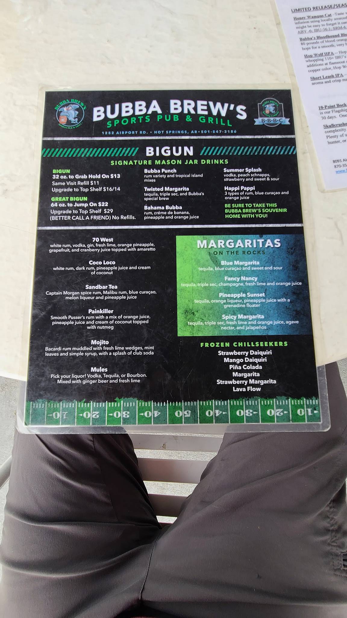 Menu at Bubba Brews - On Lake Hamilton pub & bar, Hot Springs