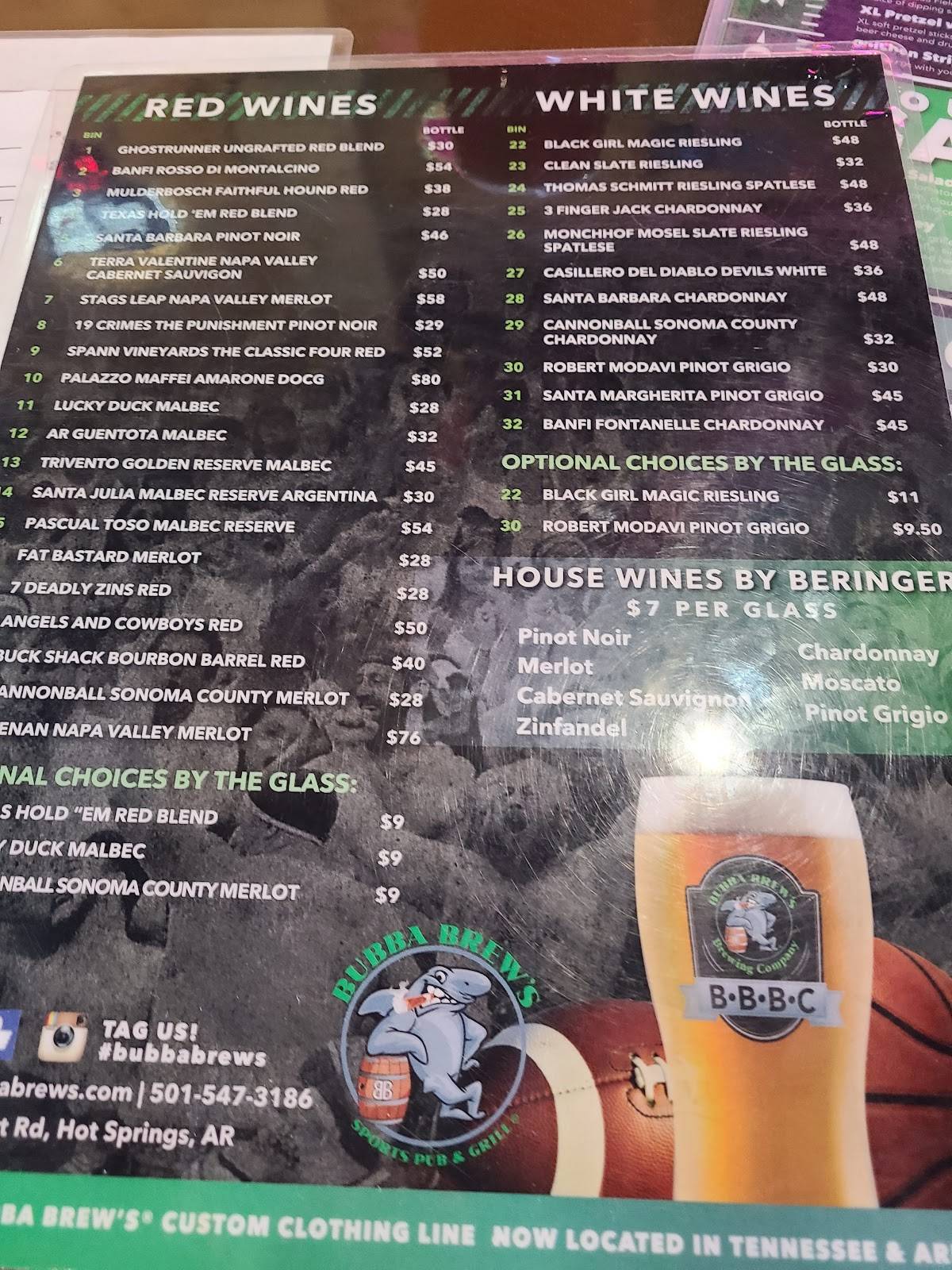 Menu at Bubba Brews - On Lake Hamilton pub & bar, Hot Springs