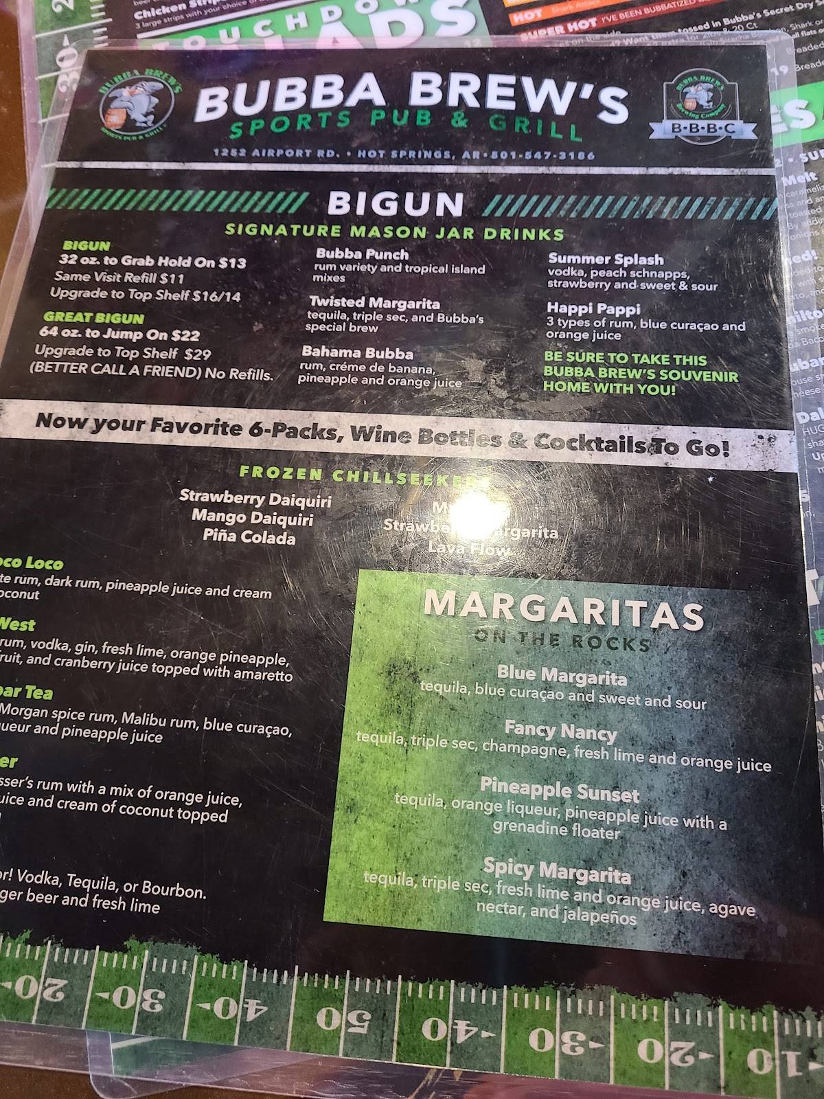 Menu at Bubba Brews - On Lake Hamilton pub & bar, Hot Springs