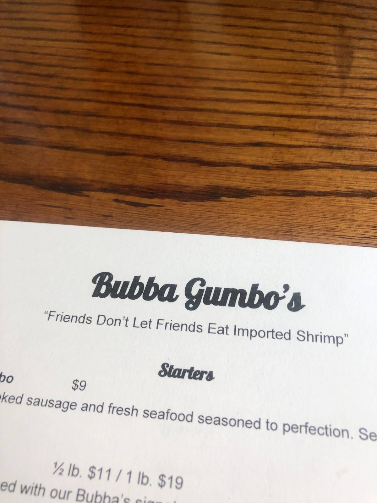 Menu at Bubba Gumbo’s restaurant, Tybee Island