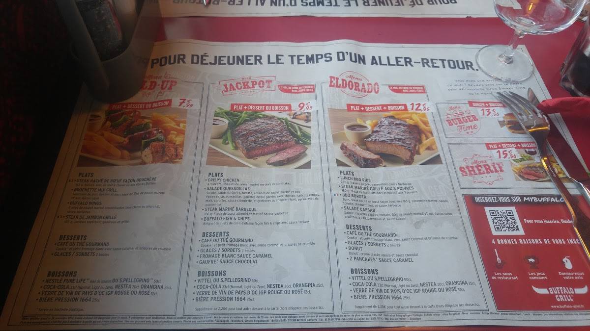 Menu au Buffalo Grill restaurant à viande, Vire, Rue de la Petite Vitesse