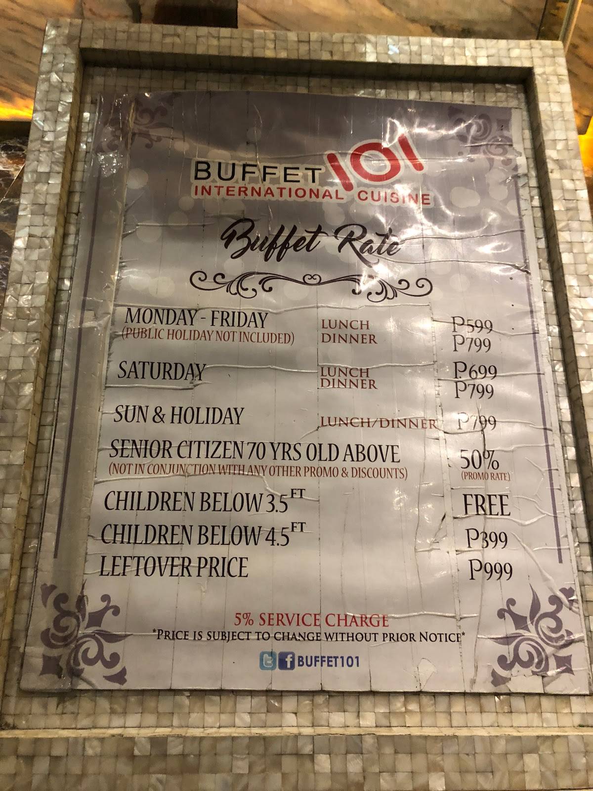 Menu at Buffet 101 restaurant, Mandaue City