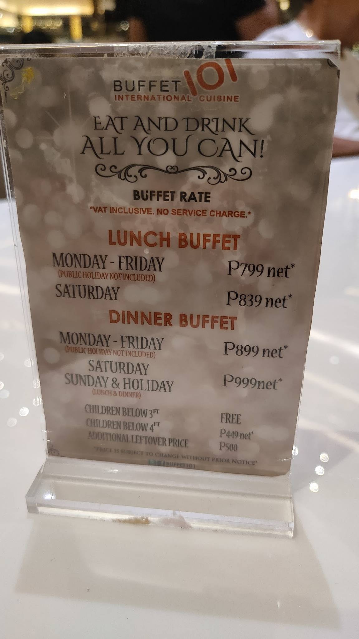 Menu at Buffet 101 restaurant, Mandaue City