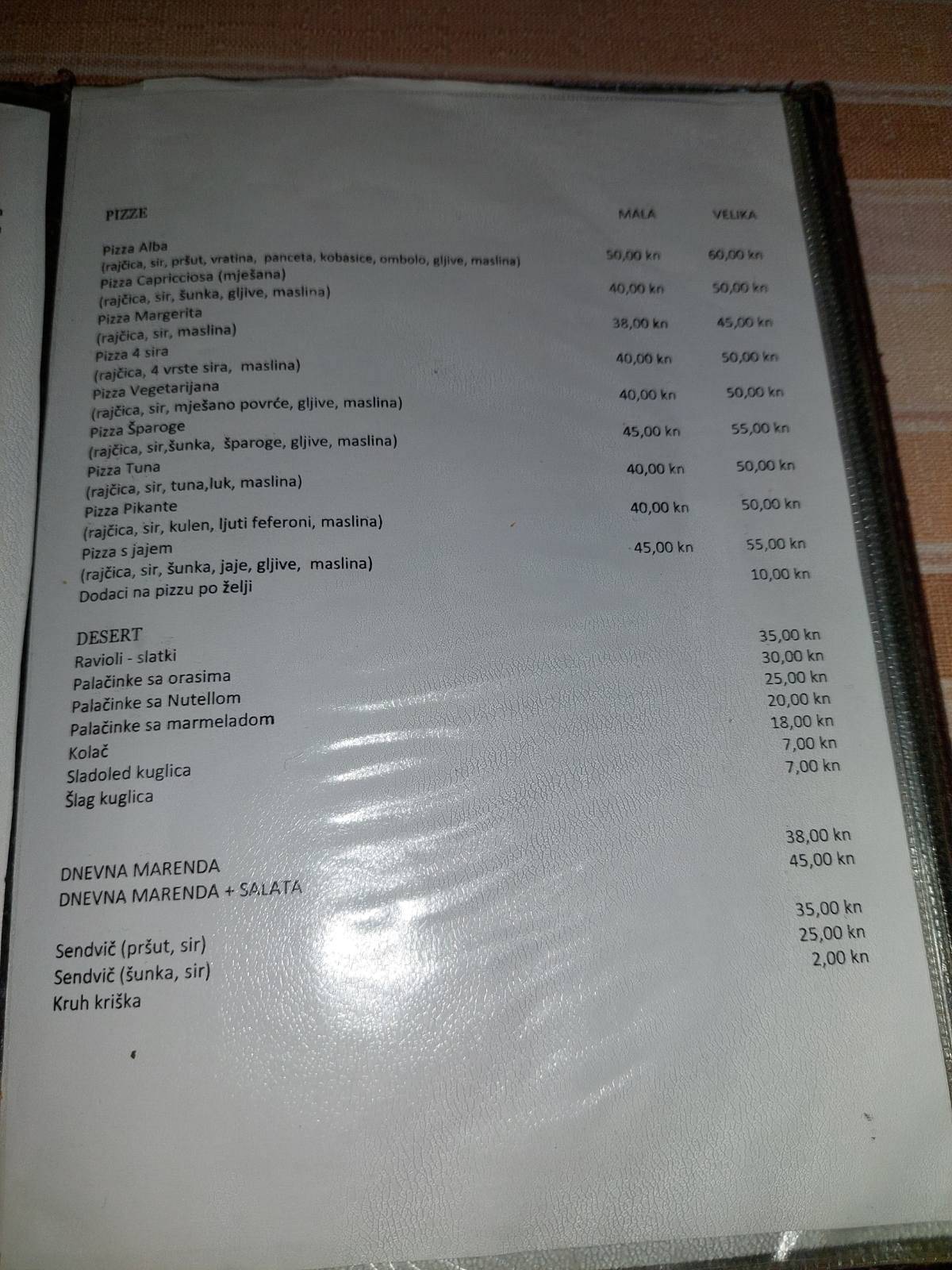 Menu at Buffet Pizzeria ALBA, Lupoglav