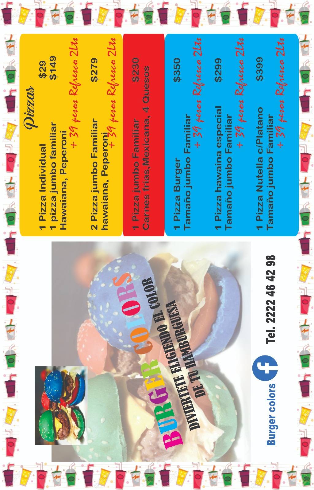 Menu at Burger Colors restaurant, Puebla City