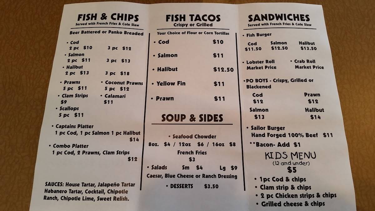 Menu at Burien Fish House restaurant, Burien